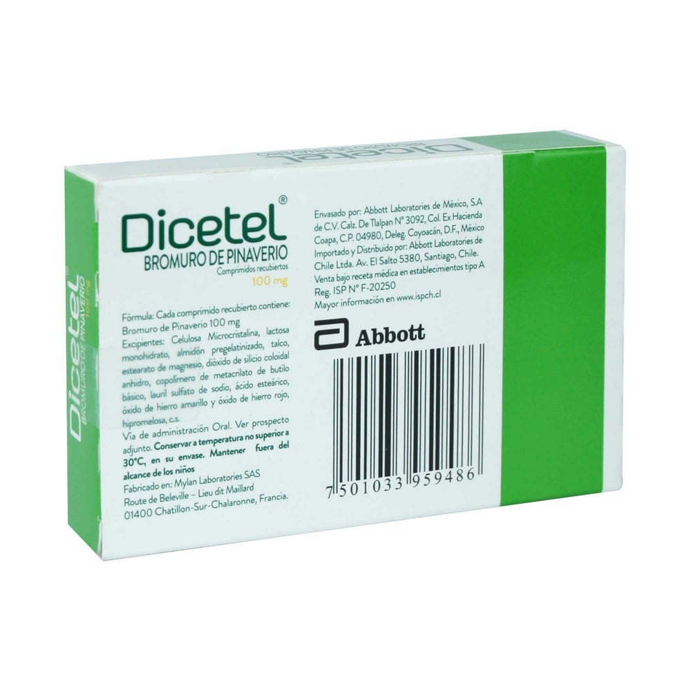 Dicetel Bromuro De Pinaverium 100 mg 14 Comprimidos | Cruz Verde