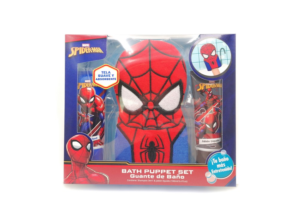 Spider-Man Guante Baño + Shampoo 3 En 1 100 mL + Jabón Líquido 100 mL ...