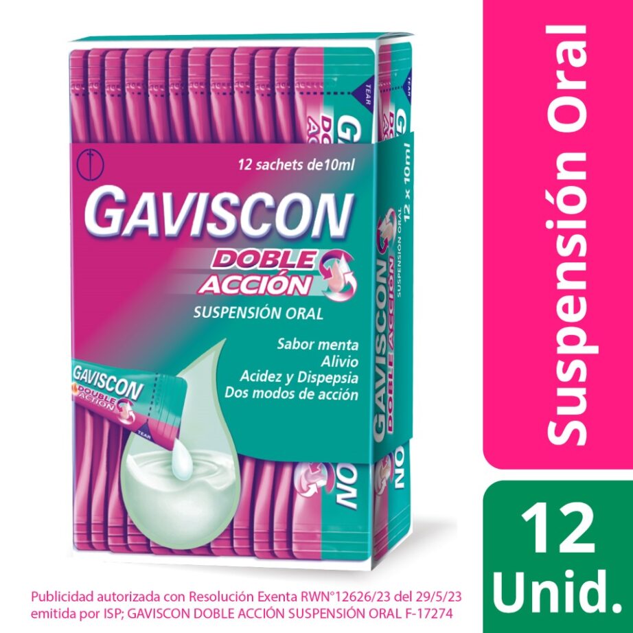 Gaviscon Antiácido Reflujo Sachet Doble Acción 12 Sachets - FarmaCompara