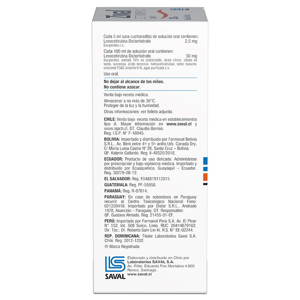 Zival Levocetirizina 2,5 mg/5mL Solución Oral 120 mL | Farmacias Cruz Verde