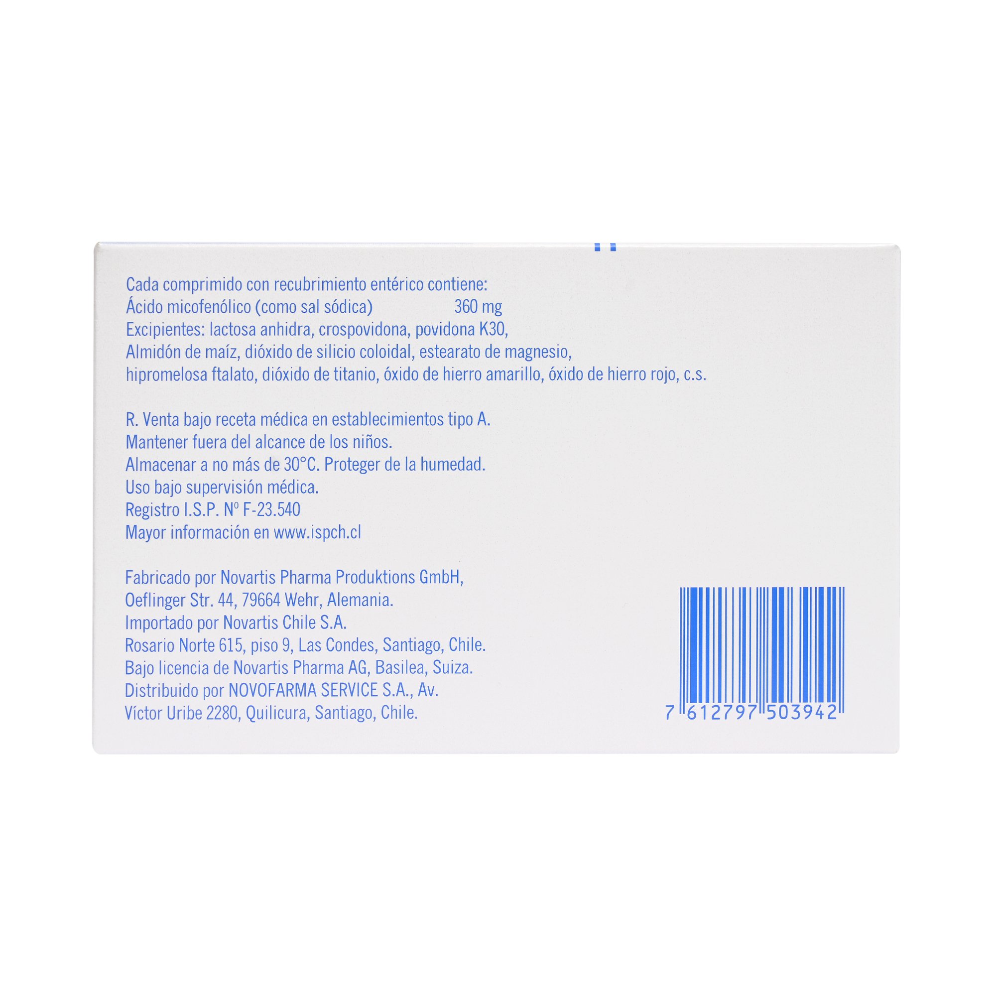 Myfortic Ácido Micofenólico 360 mg 120 Comprimidos con Recubrimiento ...