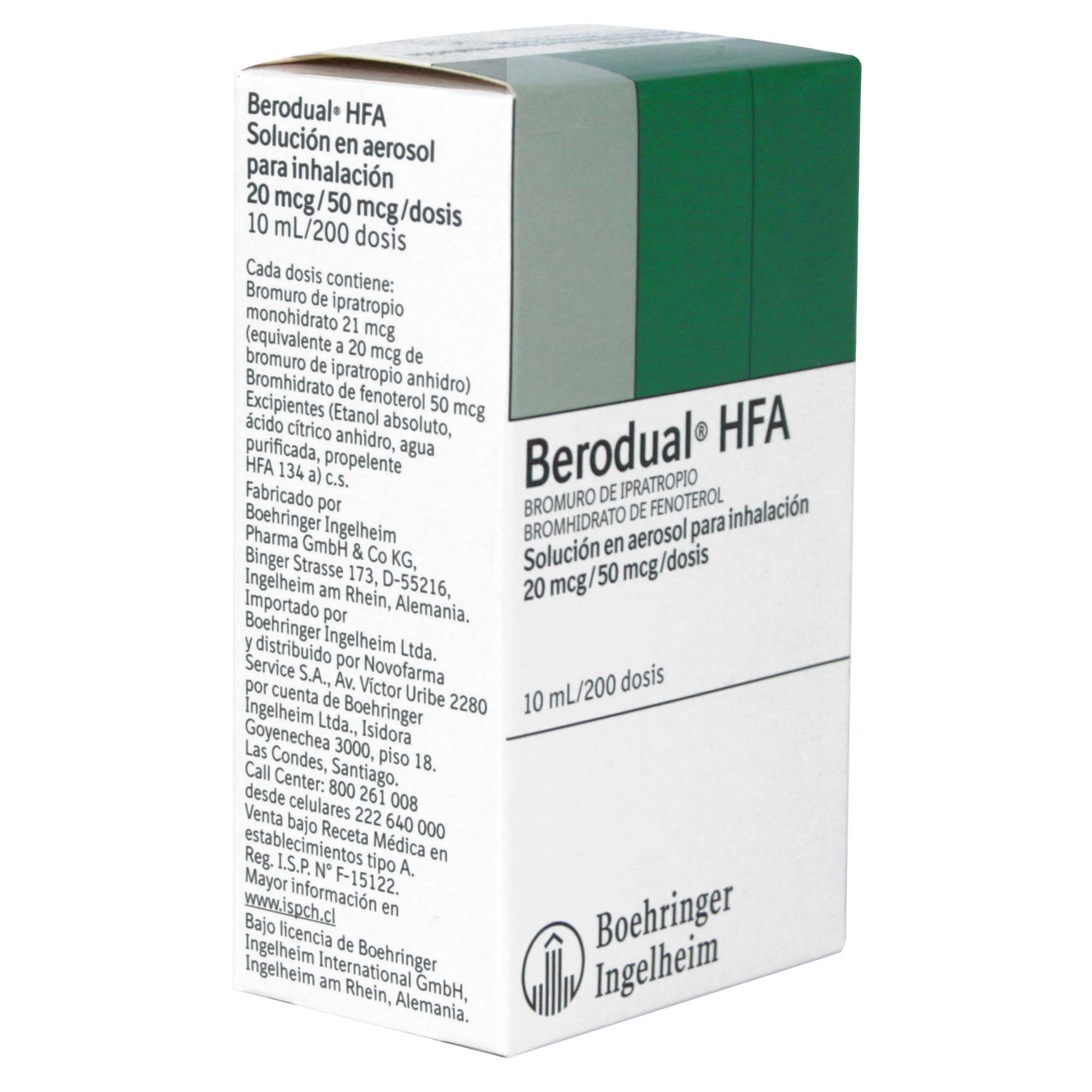 Berodual HFA Fenoterol 50 mcg / DS Inhalador Bucal 200 Dosis | Cruz Verde