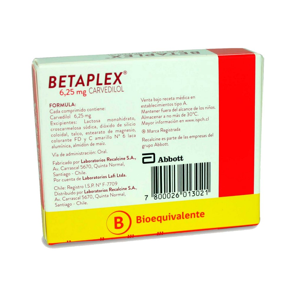 Betaplex Carvedilol 6,25 mg 30 Comprimidos | Cruz Verde
