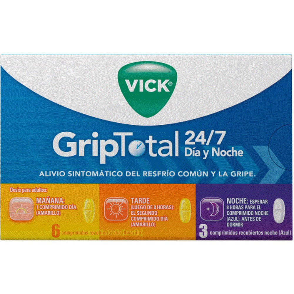 Griptotal 24/7 Día/Noche Paracetamol 500 mg 9 Comprimidos | Cruz Verde