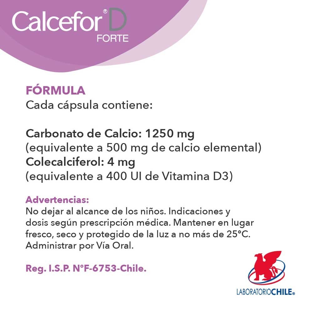 Calcefor D Forte Calcio 1250 mg 60 Cápsulas | Cruz Verde