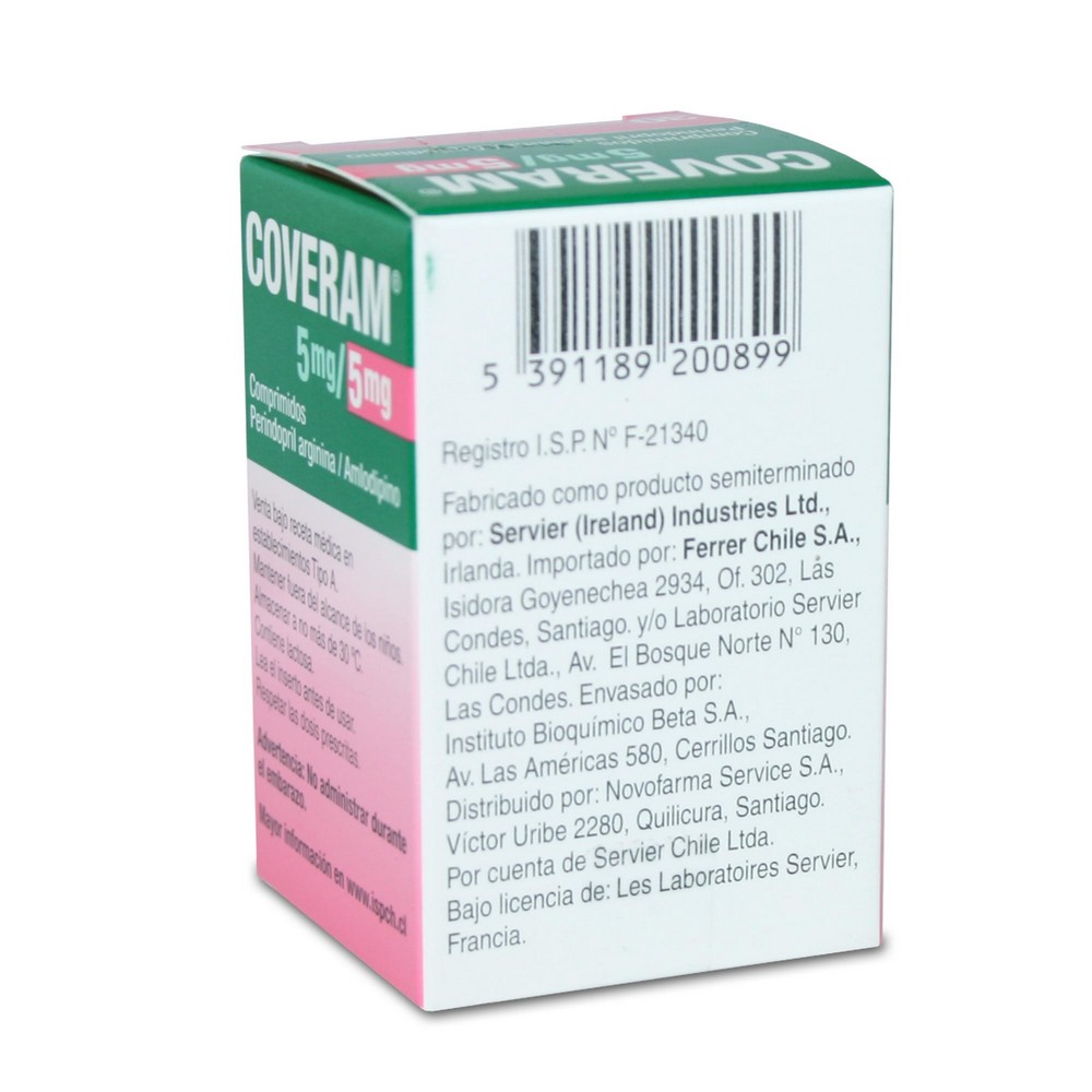 Coveram Perindopril Arginina 5 mg Amlodipino 5 mg 30 Comprimidos | Cruz Verde