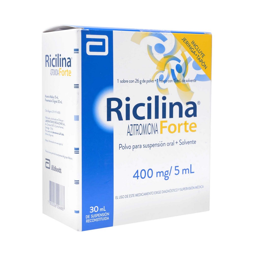 Ricilina Forte Azitromicina 400 mg / 5 mL Polvo para Suspensión + Solvente 30 mL | Cruz Verde