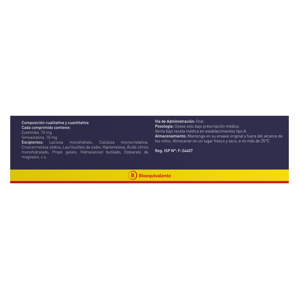 Zetirol S 10/10 Ezetimiba 10 mg Simvastatina 10 mg 28 Comprimidos ...