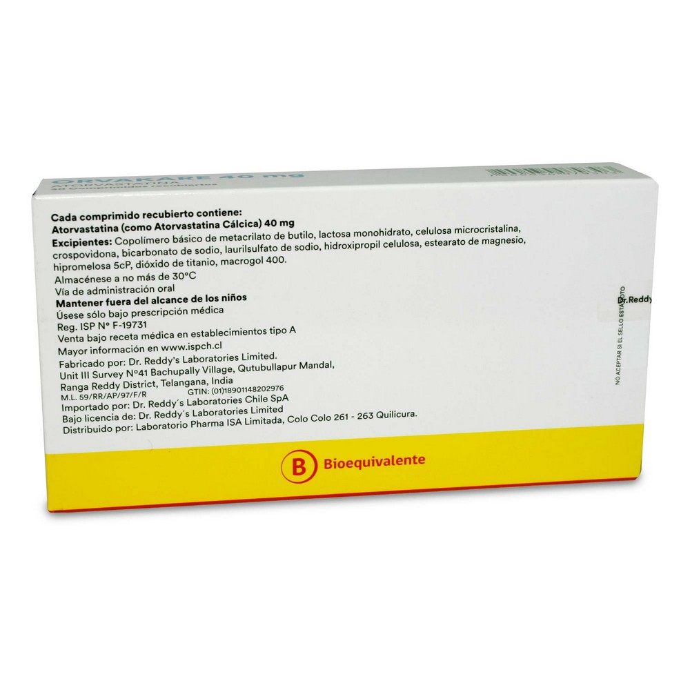 Orvakare Atorvastatina 40 mg 30 Comprimidos Recubiertos | Cruz Verde