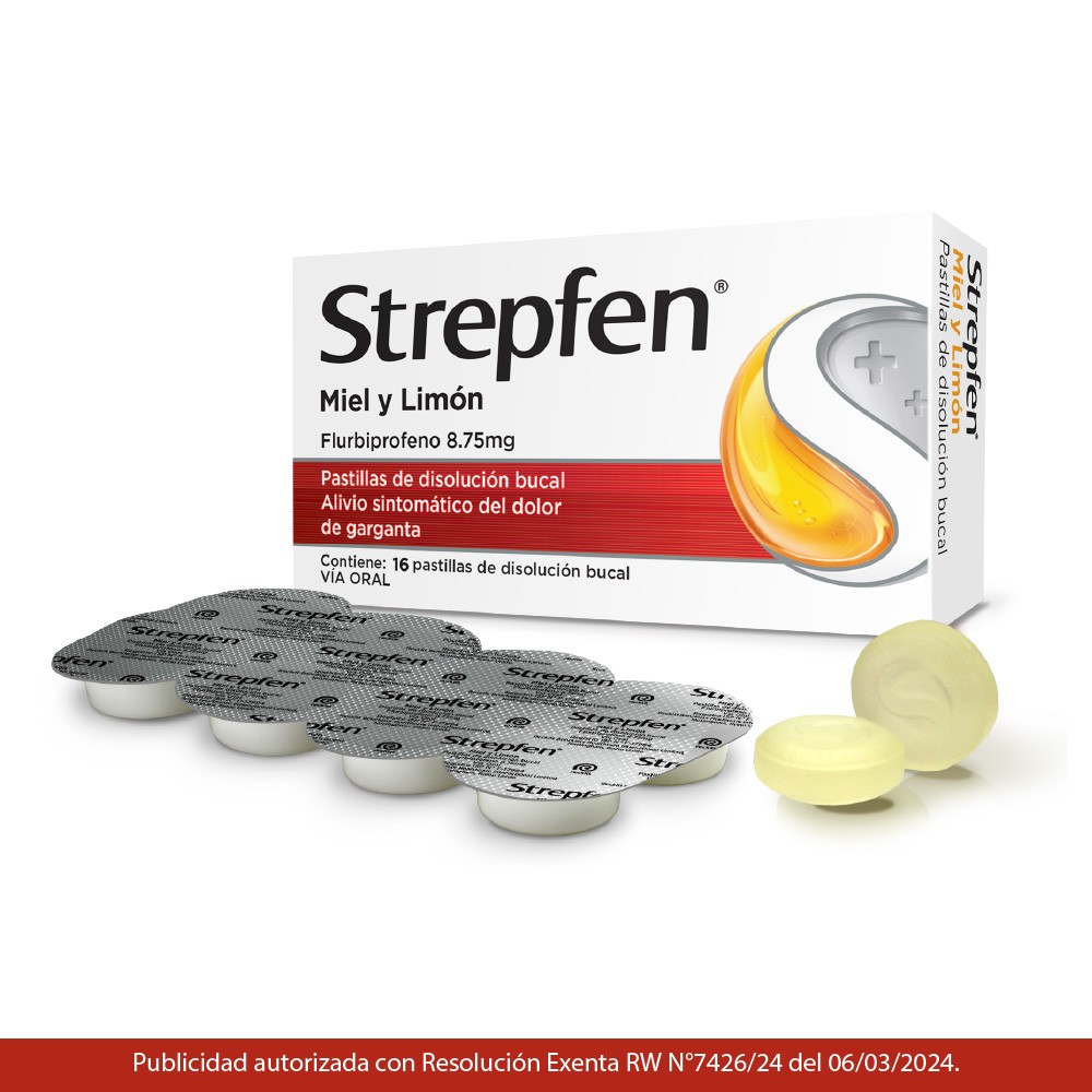 Strepfen Pastilla Disolución Bucal Flurbiprofeno 8,75 mg Miel y Limón ...