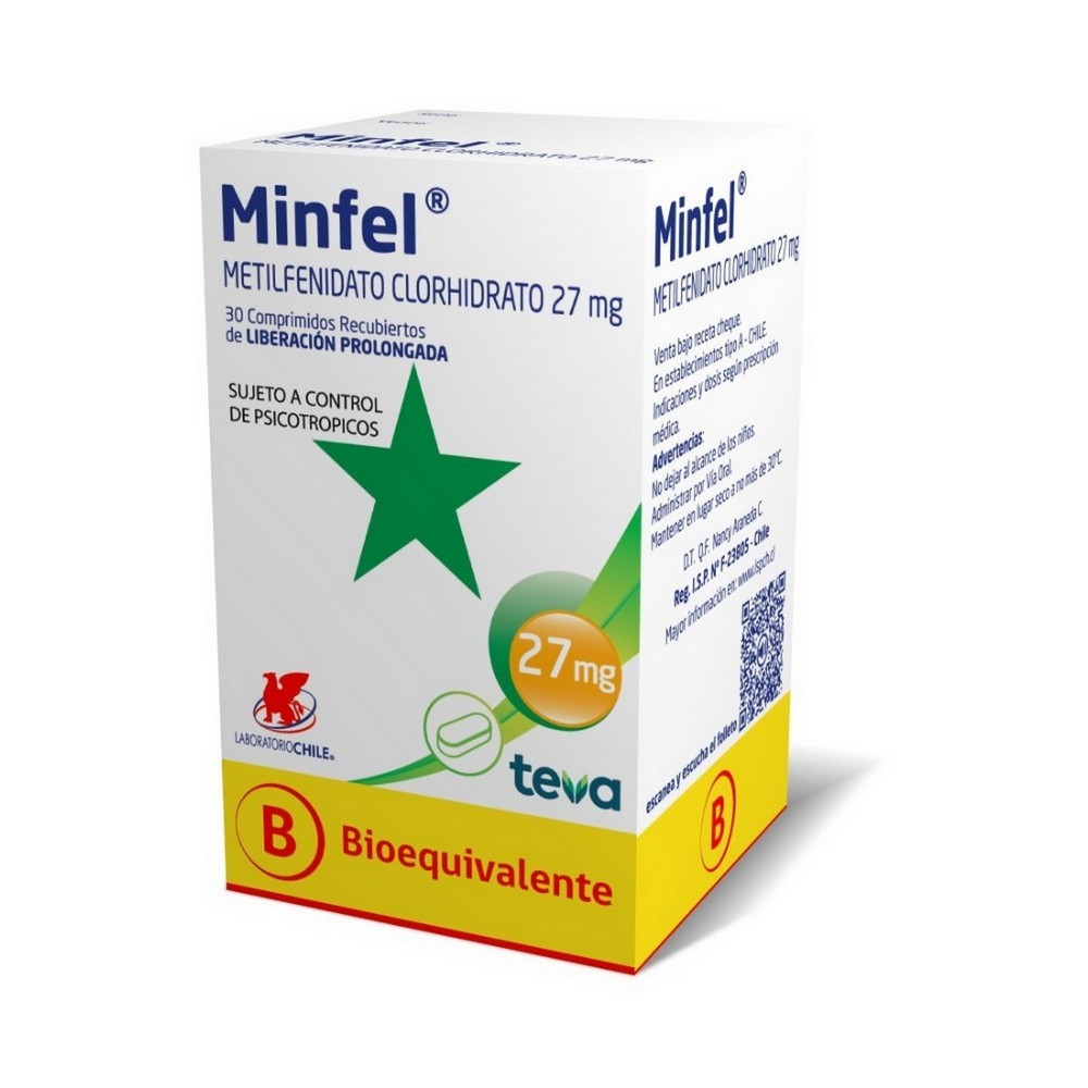 Minfel Metilfenidato 27 mg 30 Comprimidos