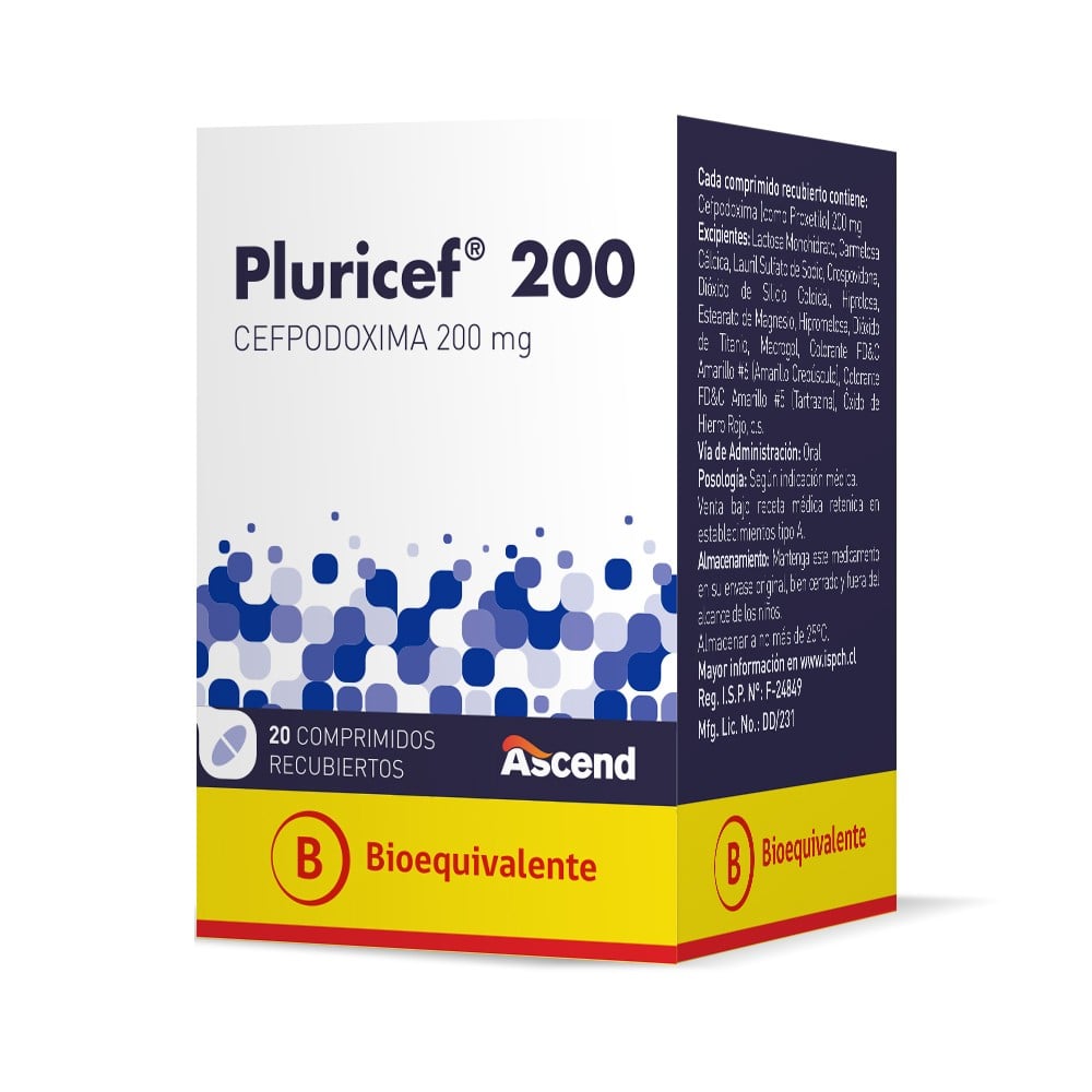 Pluricef Cefpodoxima Proxetilo 200 mg 20 Comprimidos Recubiertos | Cruz ...