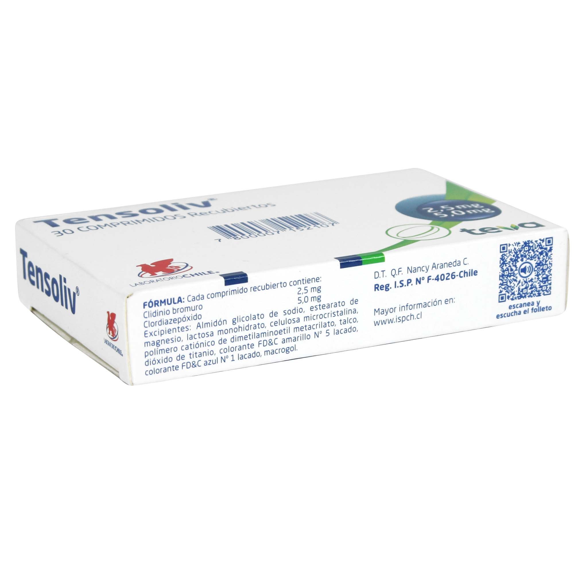 Tensoliv Clordiazepoxido 5 mg 30 Comprimidos | Cruz Verde