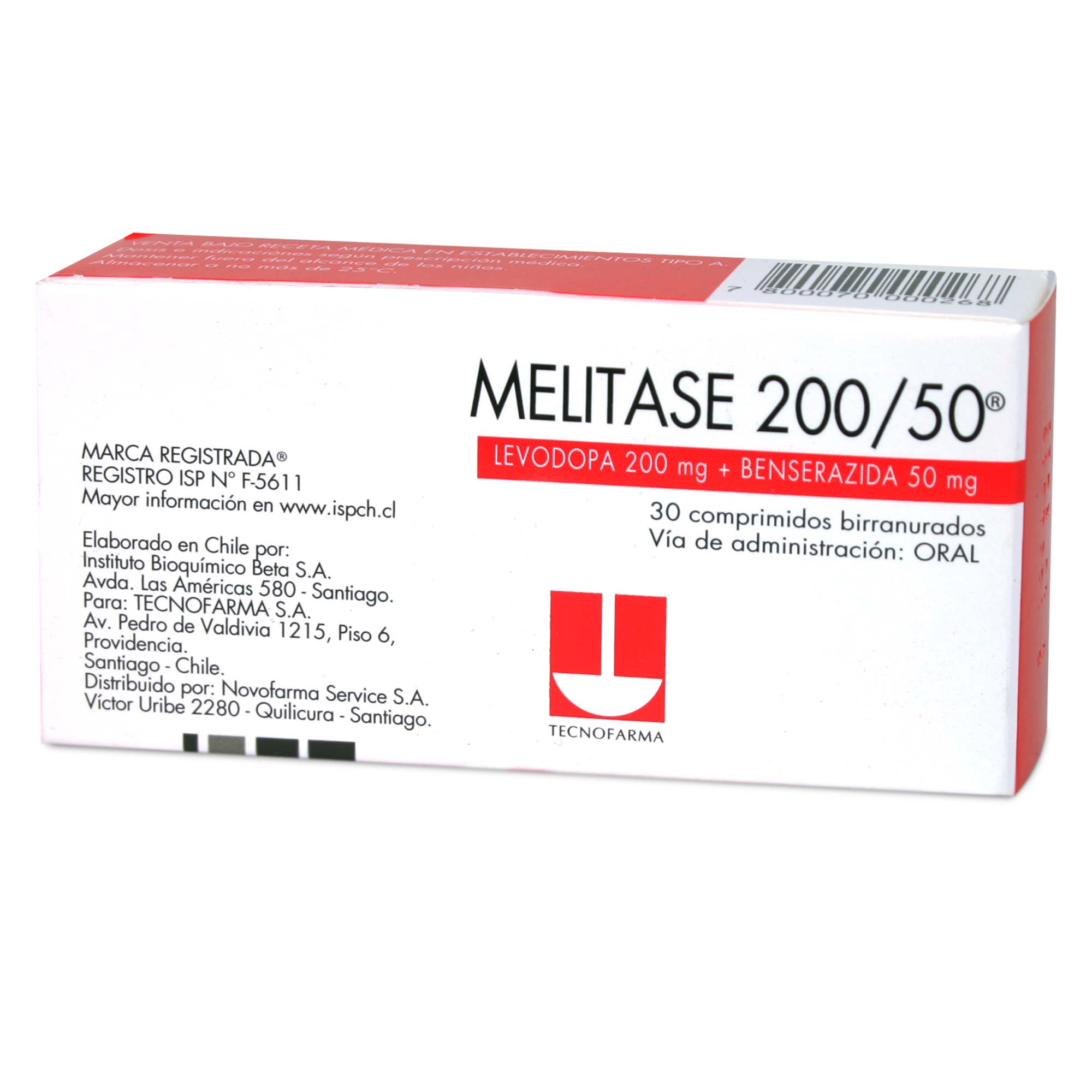 Melitase Levodopa 200 mg 30 Comprimidos | Cruz Verde