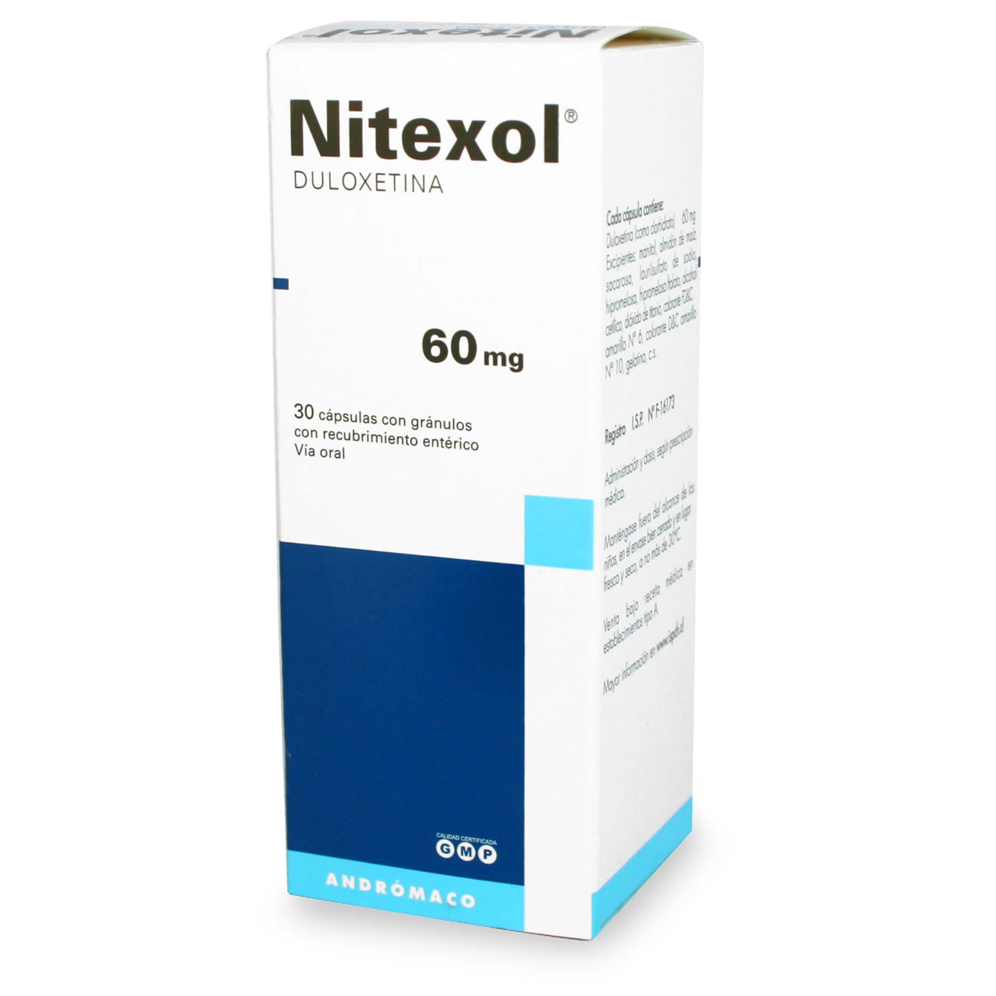 Nitexol Duloxetina 60 mg 30 Cápsulas Recubrimiento Enterico | Cruz Verde