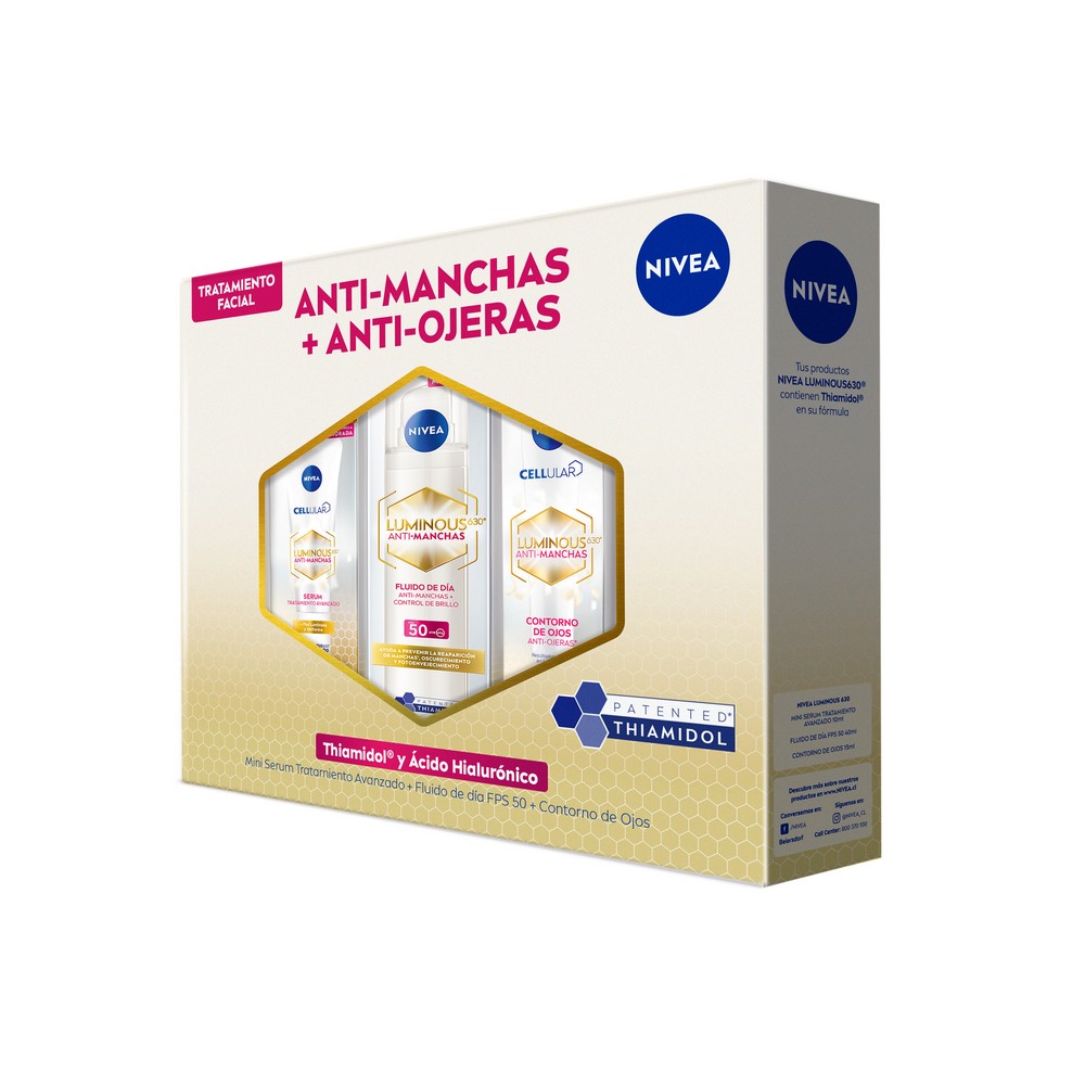 Pack Nivea Luminous630 Fluido 40 mL + Ojos 15 mL + Mini Serum 10mL ...