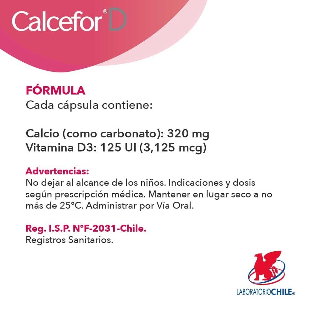 Calcefor D Calcio 320 mg Vitamina D3 125 UI 60 Cápsulas | Cruz Verde