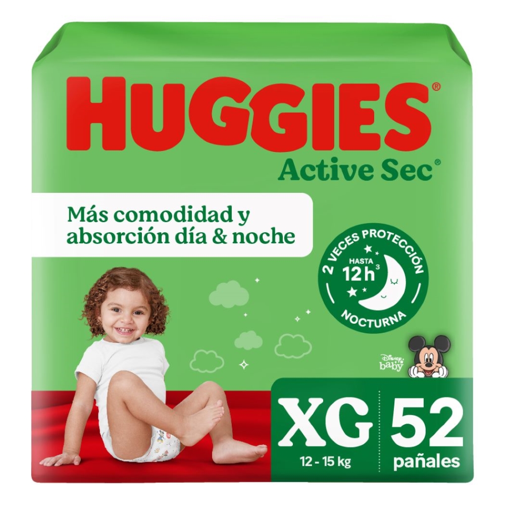 Pañal Huggies Active Sec XG 52 unidades