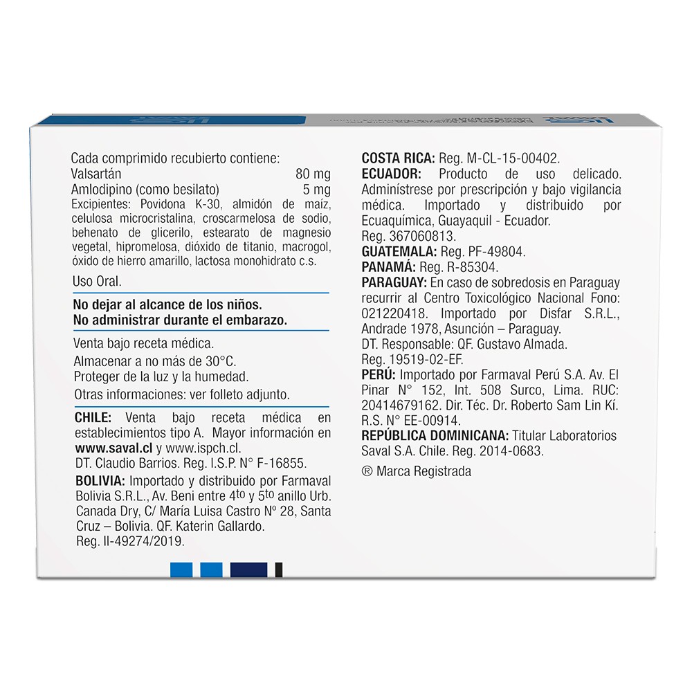 Valaxam 80/5 Valsartan 80 mg 30 Comprimidos | Cruz Verde