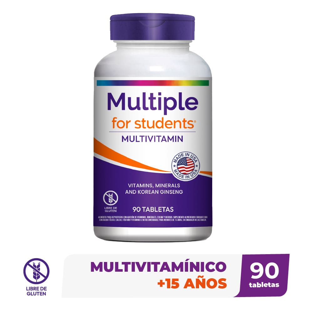 Multivitamínico Multiple for Students 90 comprimidos | Cruz Verde