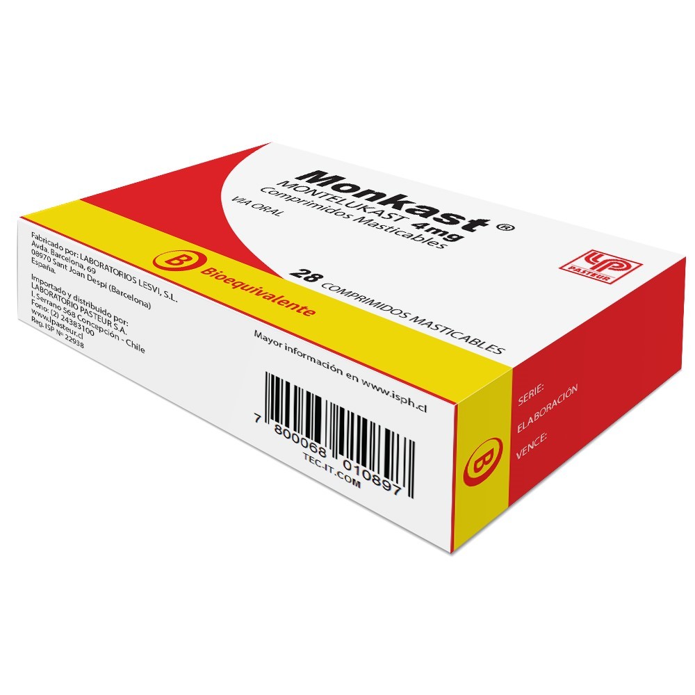 Monkast Montelukast 4 mg 28 Comprimidos | Cruz Verde