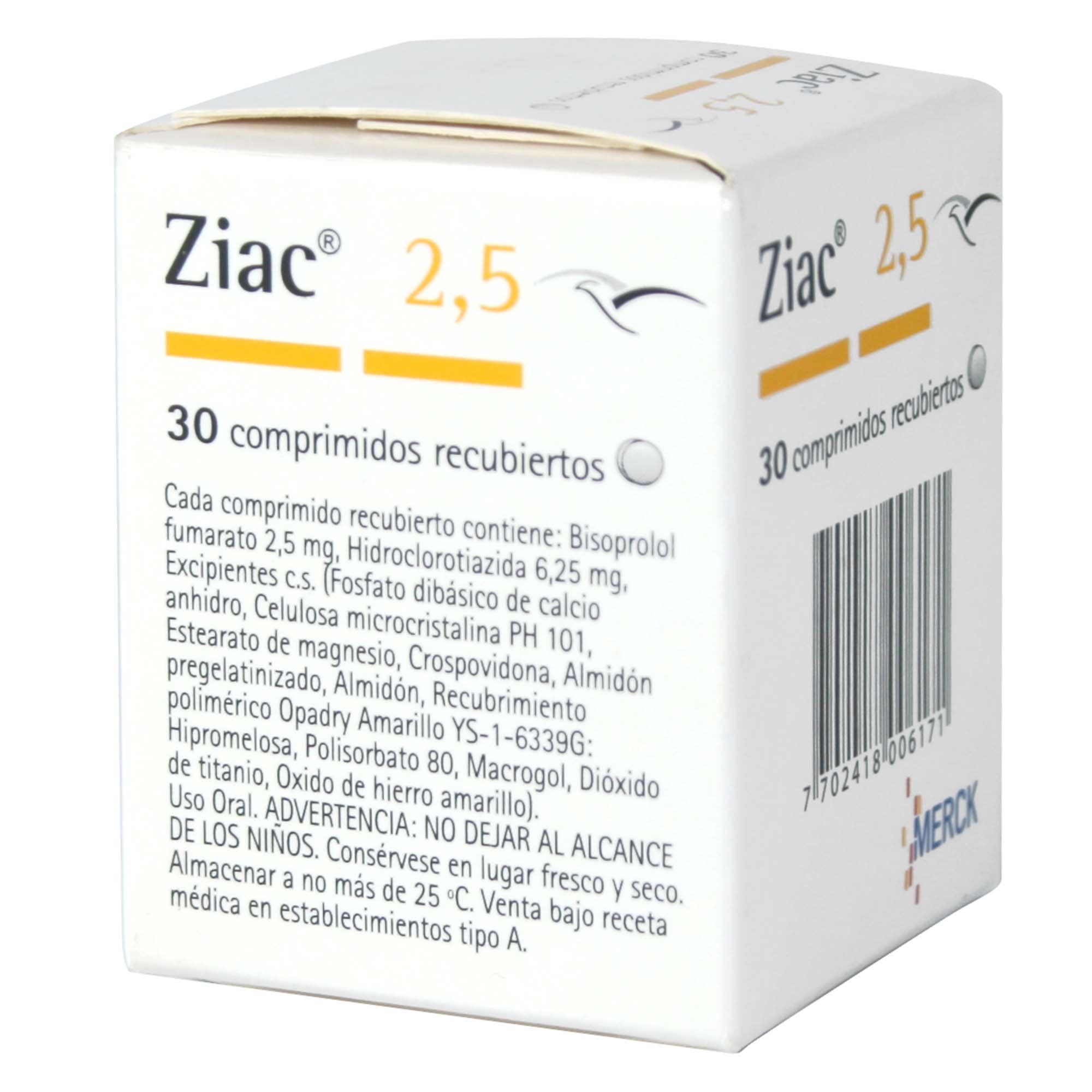 Ziac Bisoprolol 2,5 mg 30 Comprimidos Recubiertoss | Cruz Verde