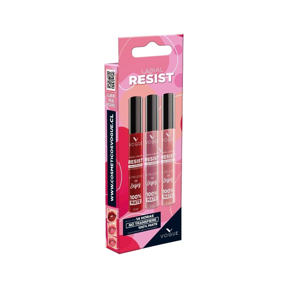 Labial Líquido Resist a Prueba de Besos 100% Mate 3mL X3 | Cruz Verde
