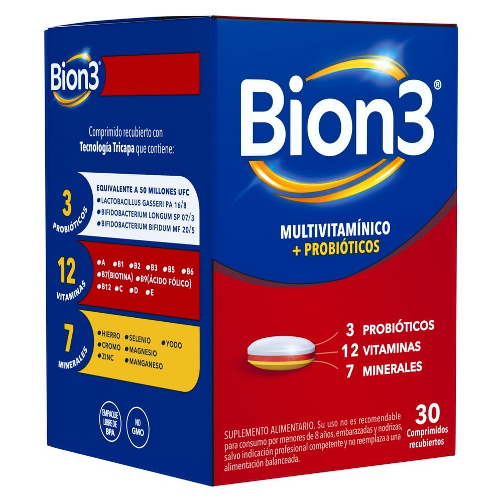 Bion 3 Multivitamínico con Probióticos 30 Comprimidos | Cruz Verde