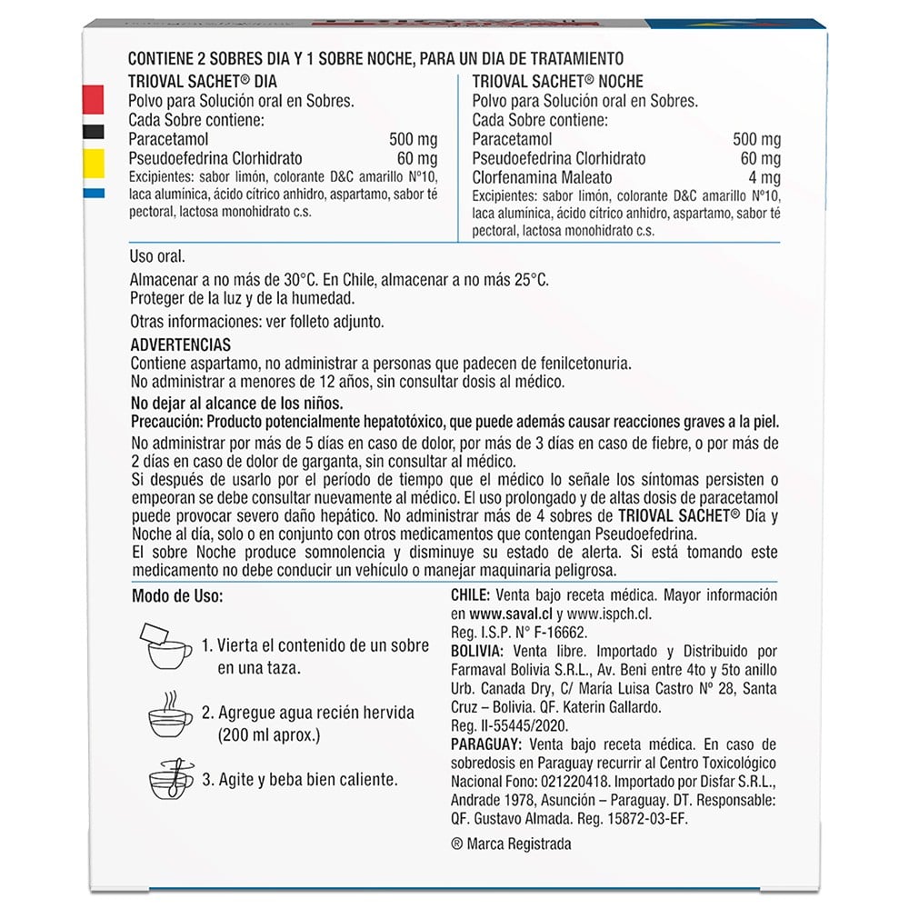 Trio Val Sachet Paracetamol 500 mg Pseudoefedrina Clorhidrato 60 mg ...