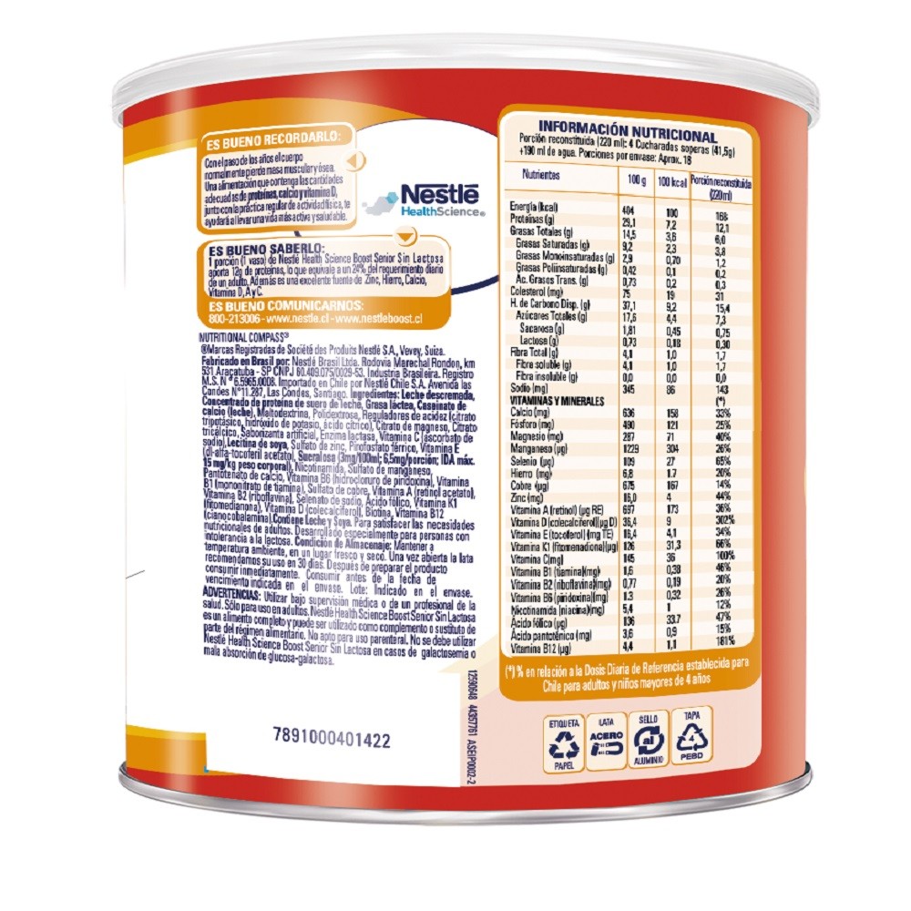 Alimento En Polvo Boost Senior Sin Lactosa Sabor Vainilla 740gr | Cruz ...