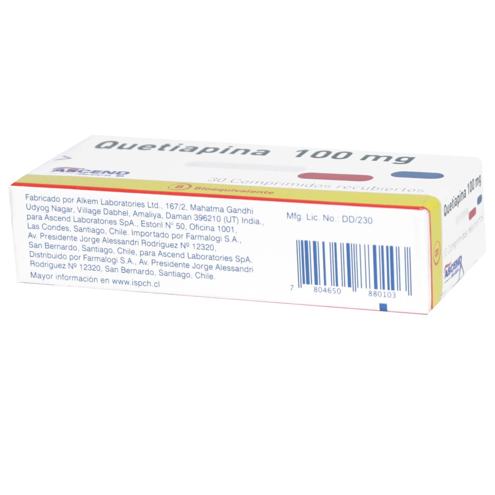 Quetiapina 100 mg 30 Comprimidos Recubiertos | Cruz Verde
