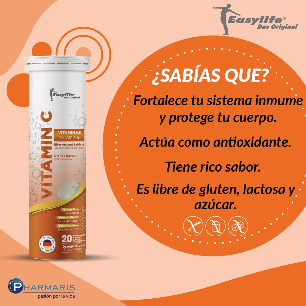 Vitamin C 1000 mg 20 Tabletas Efervescentes Easylife | Cruz Verde