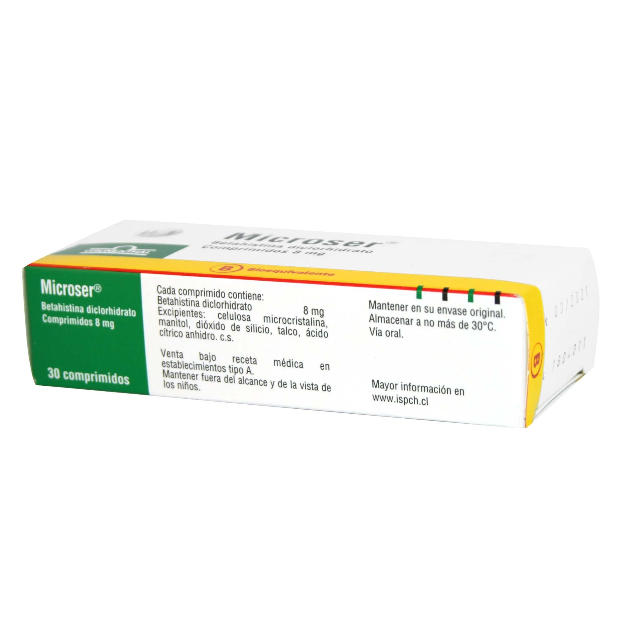 Microser Betahistina 8 mg 30 Comprimidos | Cruz Verde