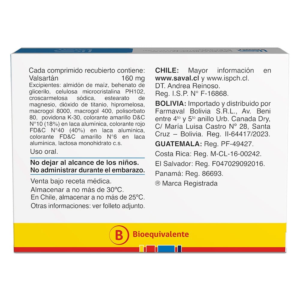 Valax Valsartan 160 mg 30 Comprimidos Recubiertos | Cruz Verde