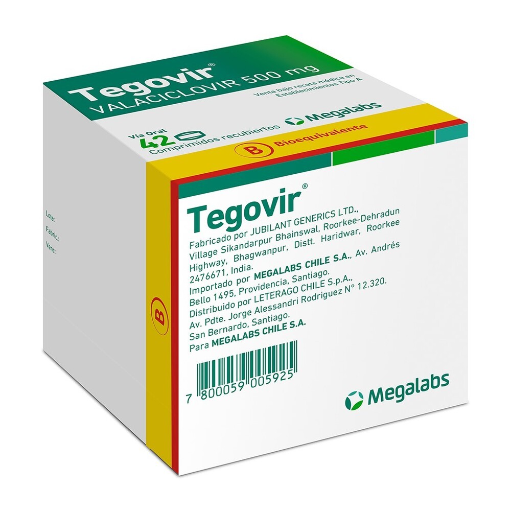 Tegovir Valaciclovir 500 mg 42 Comprimidos Recubiertos | Cruz Verde
