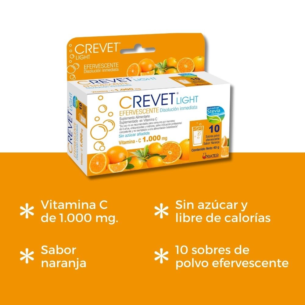 Crevet Light Efervecente Naranja Acido Ascorbico 1000 mg 10 Polvo ...