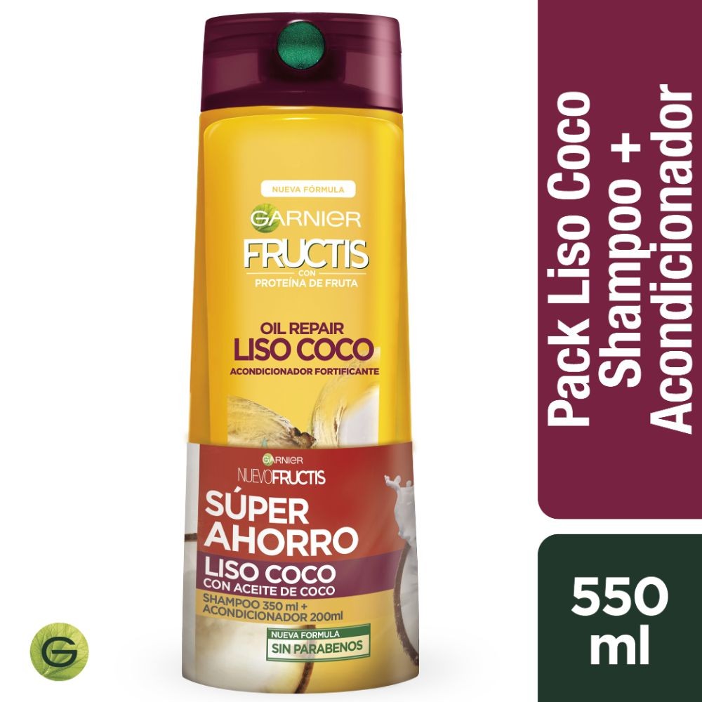 Pack Shampoo 350 mL + Acondicionador 200 mL Fructis Oil Repair Liso ...
