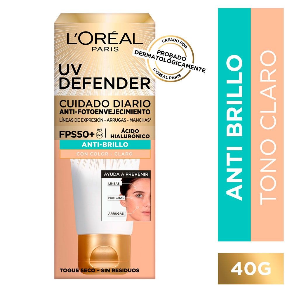 Uv Defender Crema Facial Anti-Fotoenvejecimiento Fps50 + Ácido Hialurónico Anti Brillo con Color ...