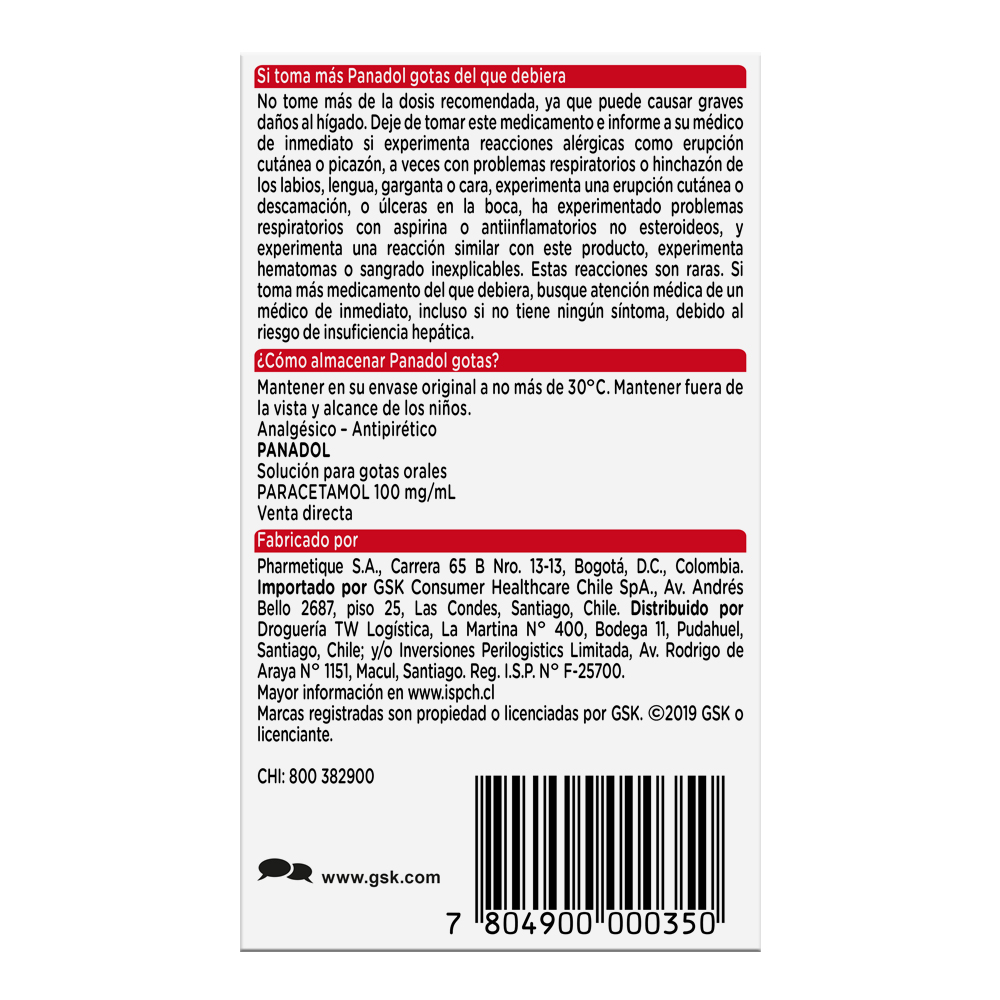 Panadol Niños Paracetamol 100 mg / mL Gotas Orales 15 mL | Cruz Verde