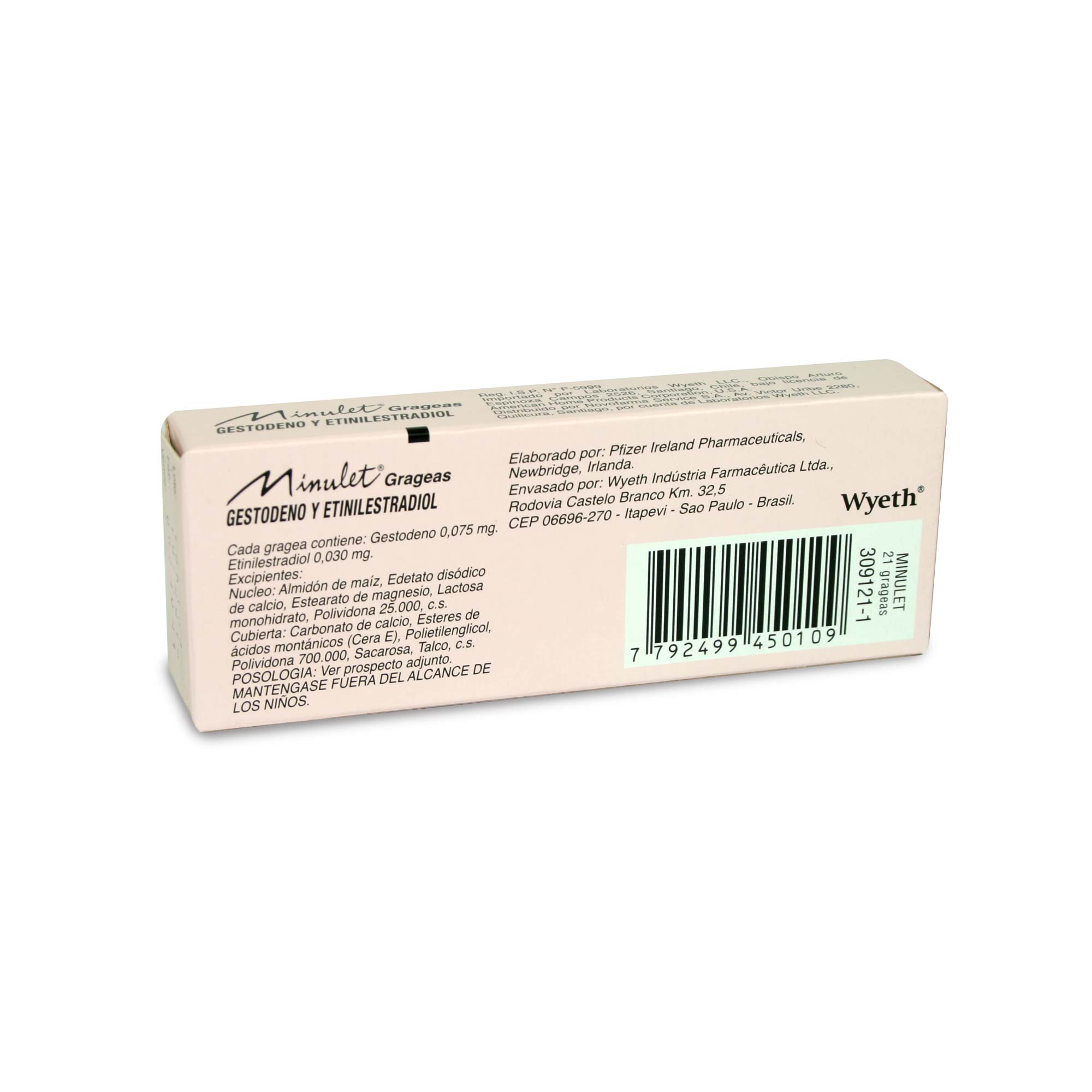 Minulet Gestodeno 75 mcg Etinilestradiol 0,030 mg 21 Grageas | Cruz Verde