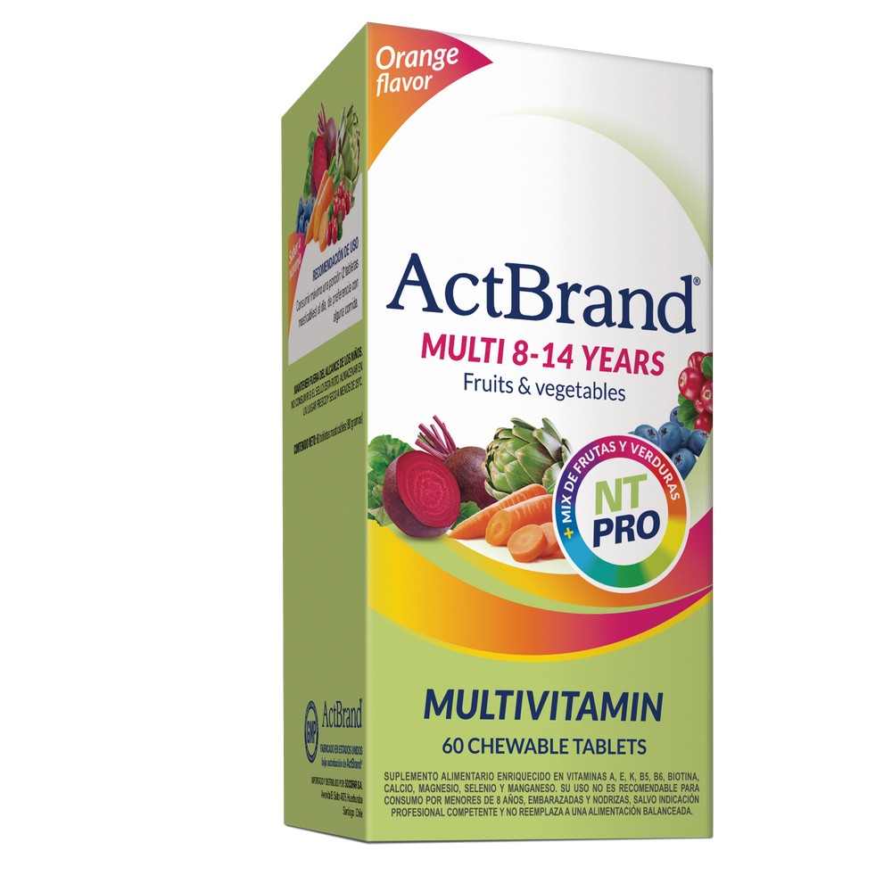 Multivitamínico ActBrand 8-14 años 60 comprimidos masticables sabor ...