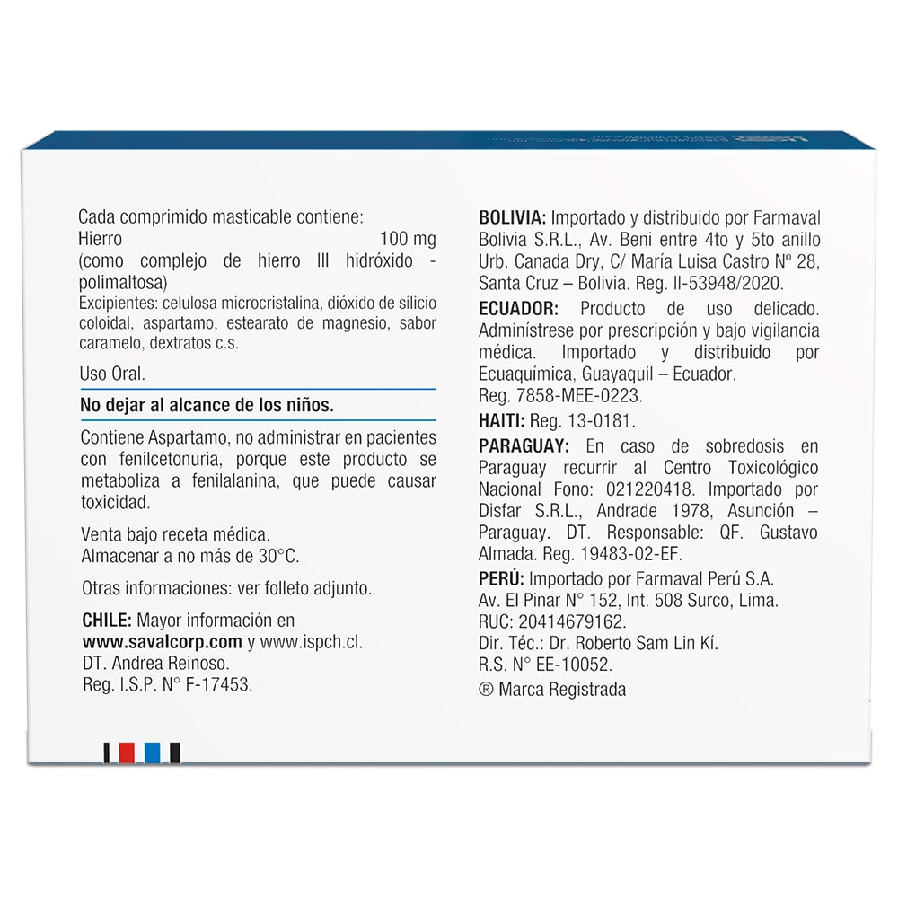 Hemoval Hierro 100 mg 40 Comprimidos Masticables | Cruz Verde