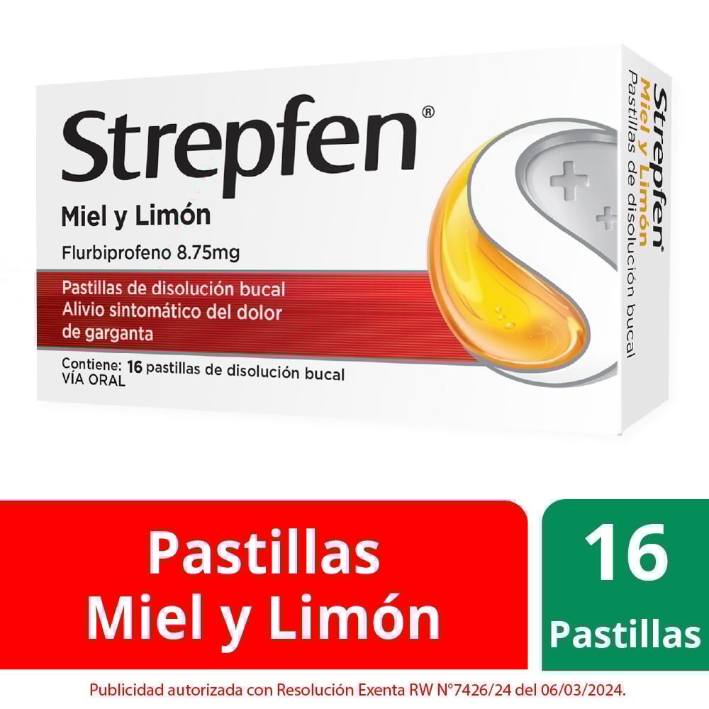 Strepfen Pastilla Disolución Bucal Flurbiprofeno 8,75 mg Miel y Limón ...