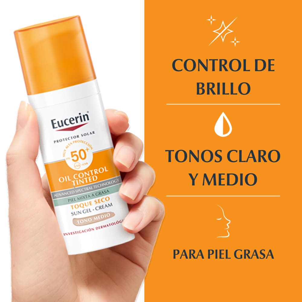 Sun Oil Control Tinted Facial Tono Medio FPS50+ 50ml | Cruz Verde