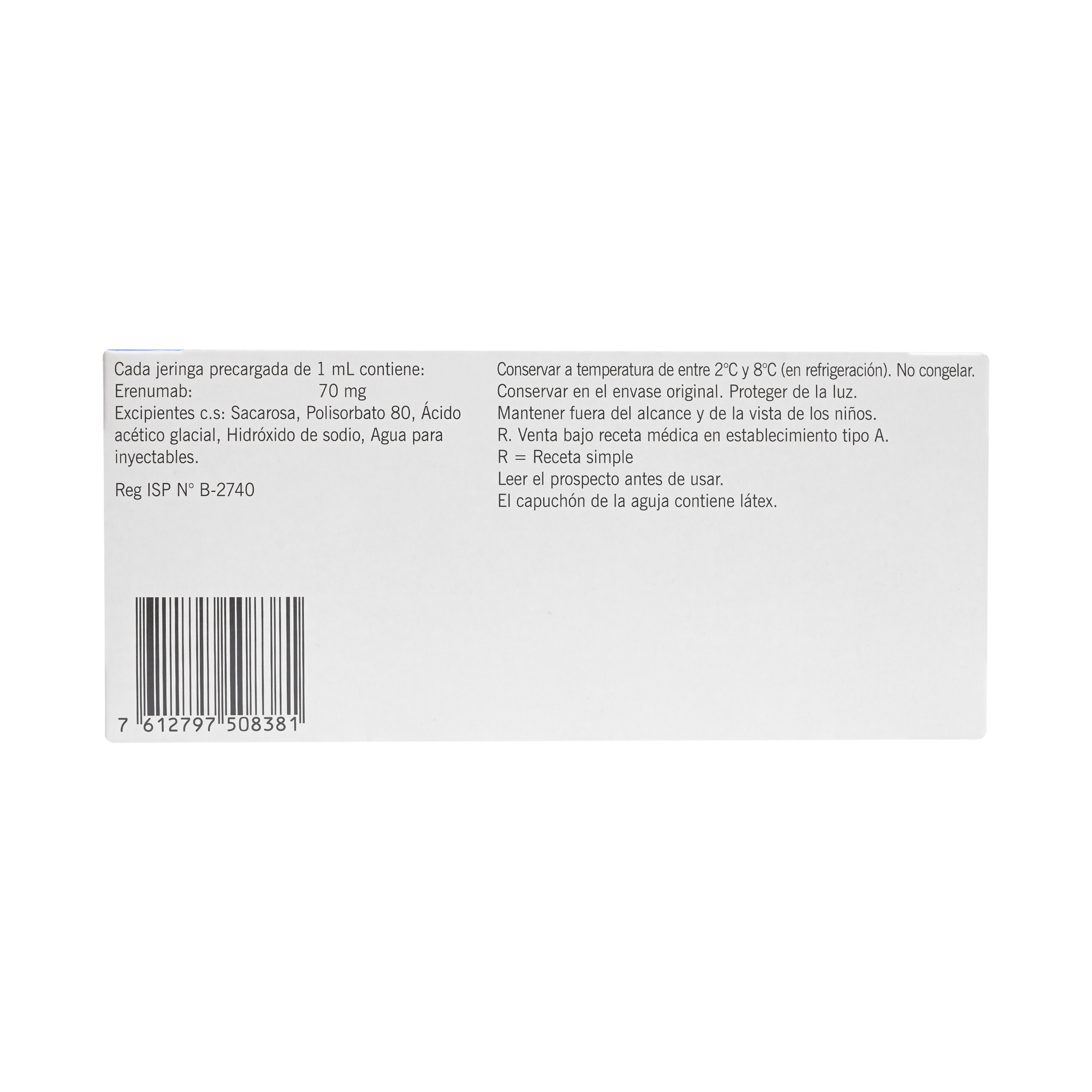 Pasurta Erenumab 70 mg / mL Solucion Inyectable 1 Jeringa Pre cargada ...