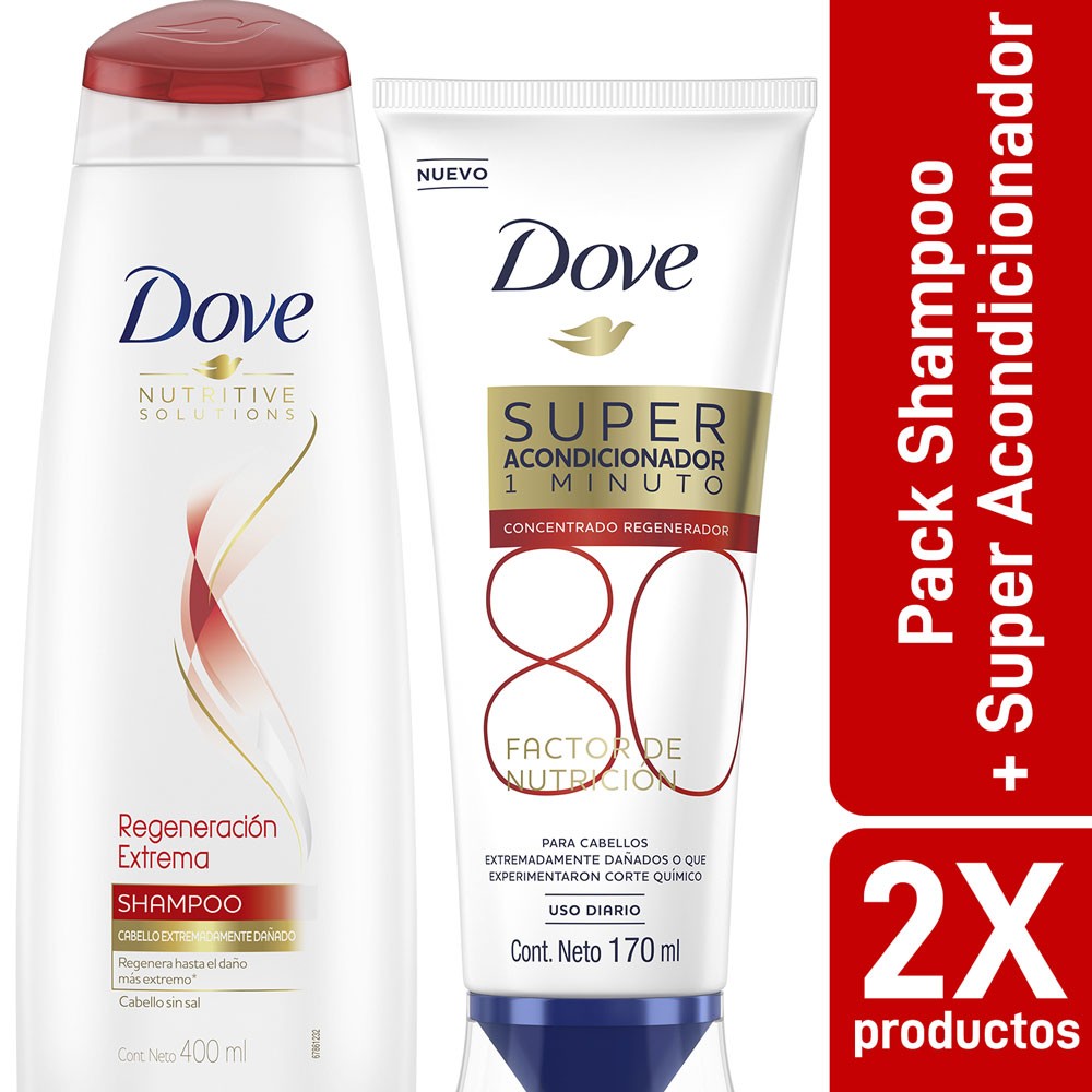 Pack Regeneración extrema Shampoo 400 mL y Súper Acondicionador 170 mL ...
