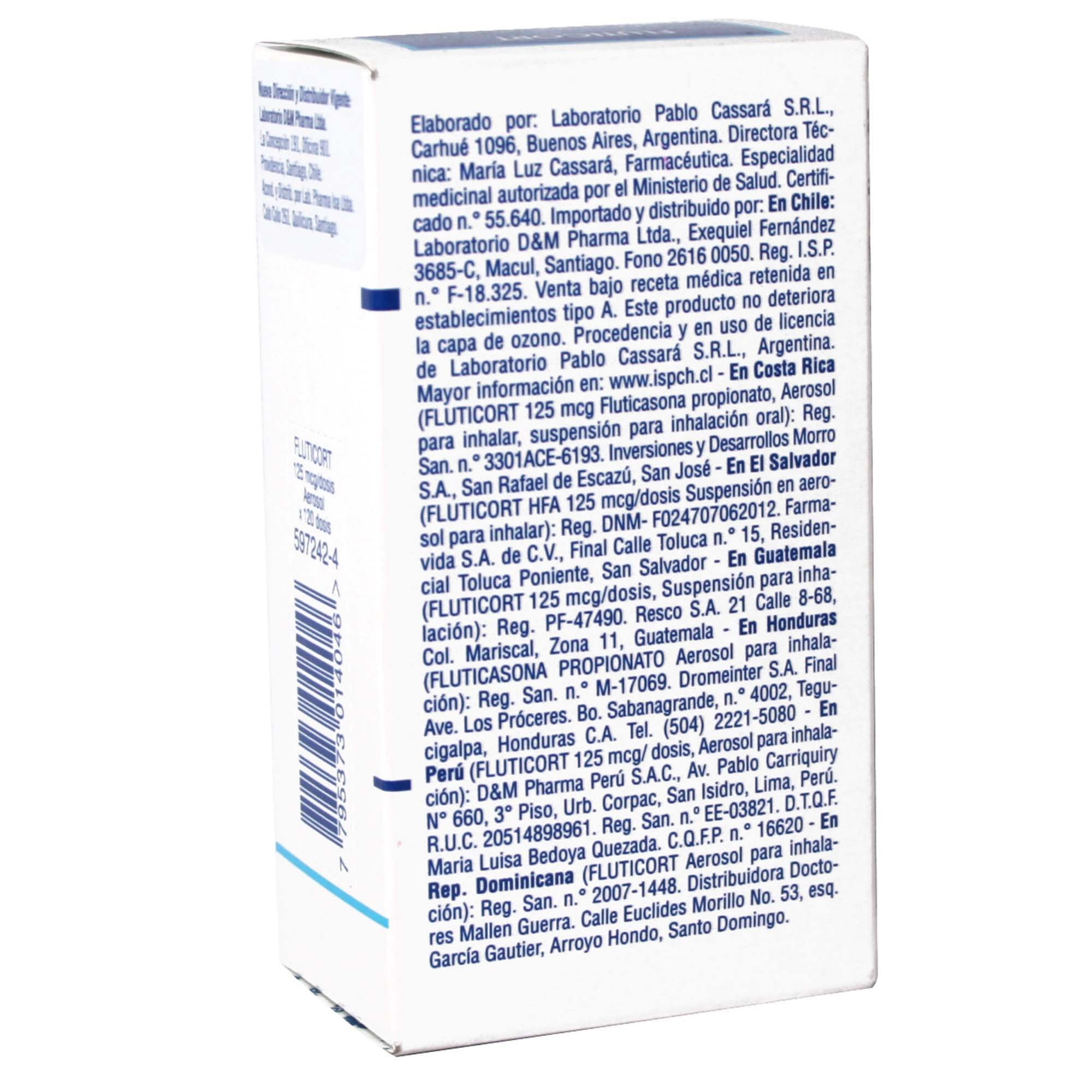 Fluticort Fluticasona Propionato 125 mcg/DS Inhalador Bucal 120 Dosis ...