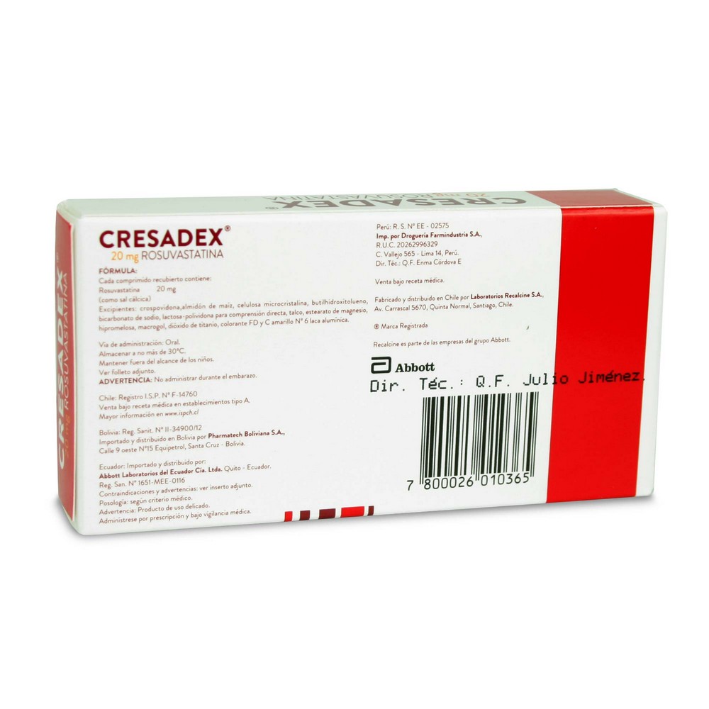 Cresadex Rosuvastatina 20 mg 30 Comprimidos | Cruz Verde