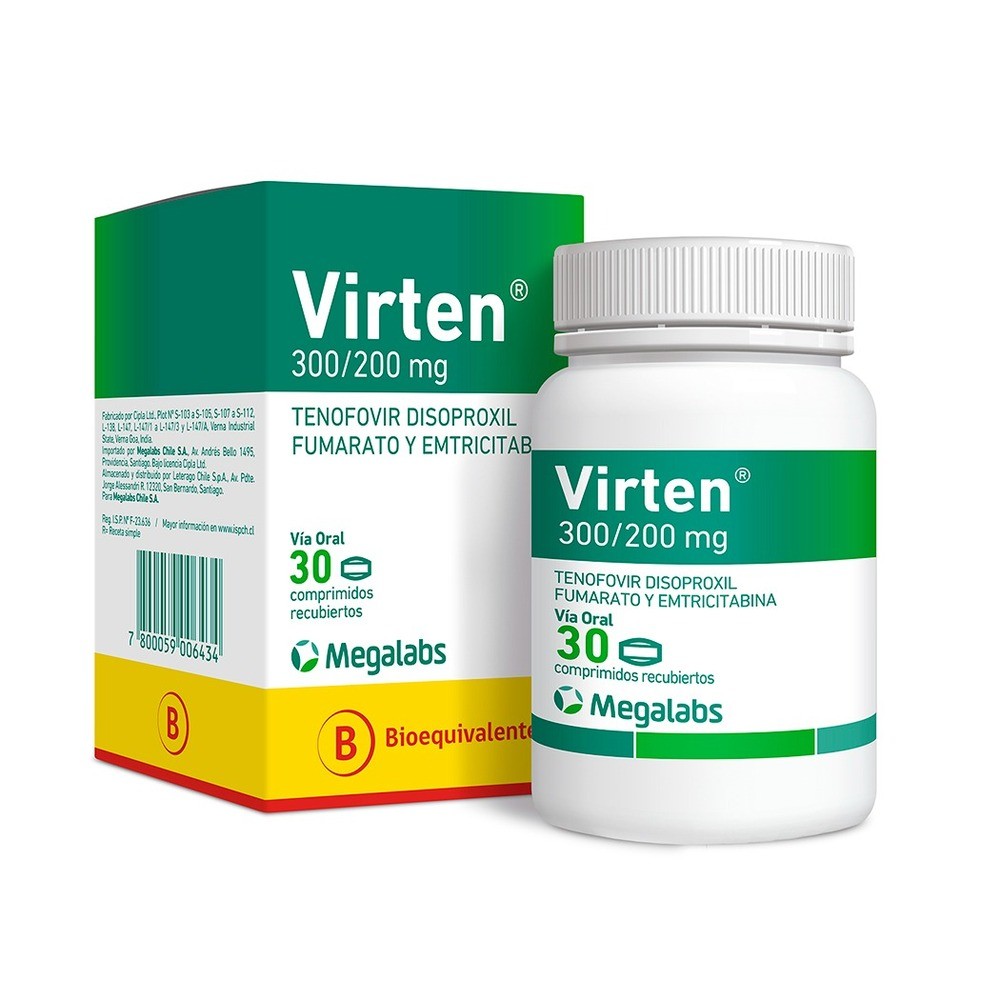 Virten Emtricitabina / Tenofovir 200/300 30 Comprimidos Recubiertos | Cruz Verde