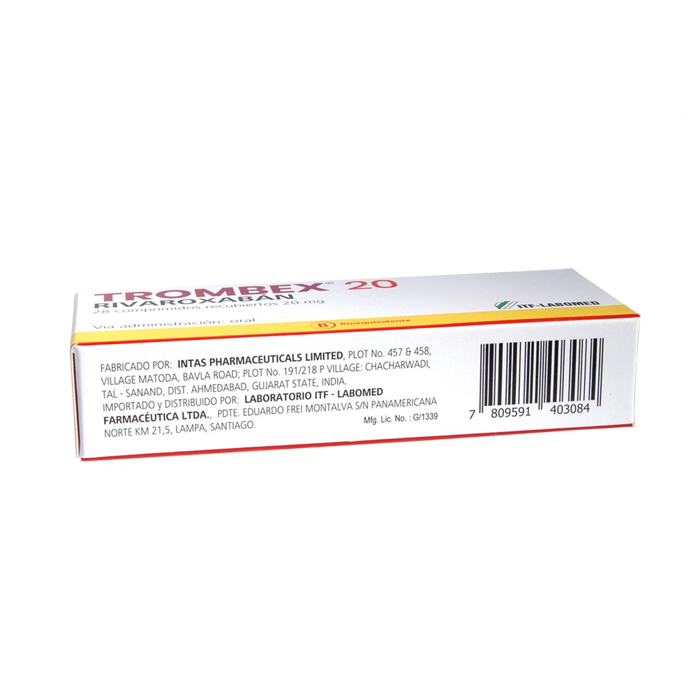 Trombex 20 Rivaroxabán 20 mg 28 Comprimidos Recubiertos | Cruz Verde